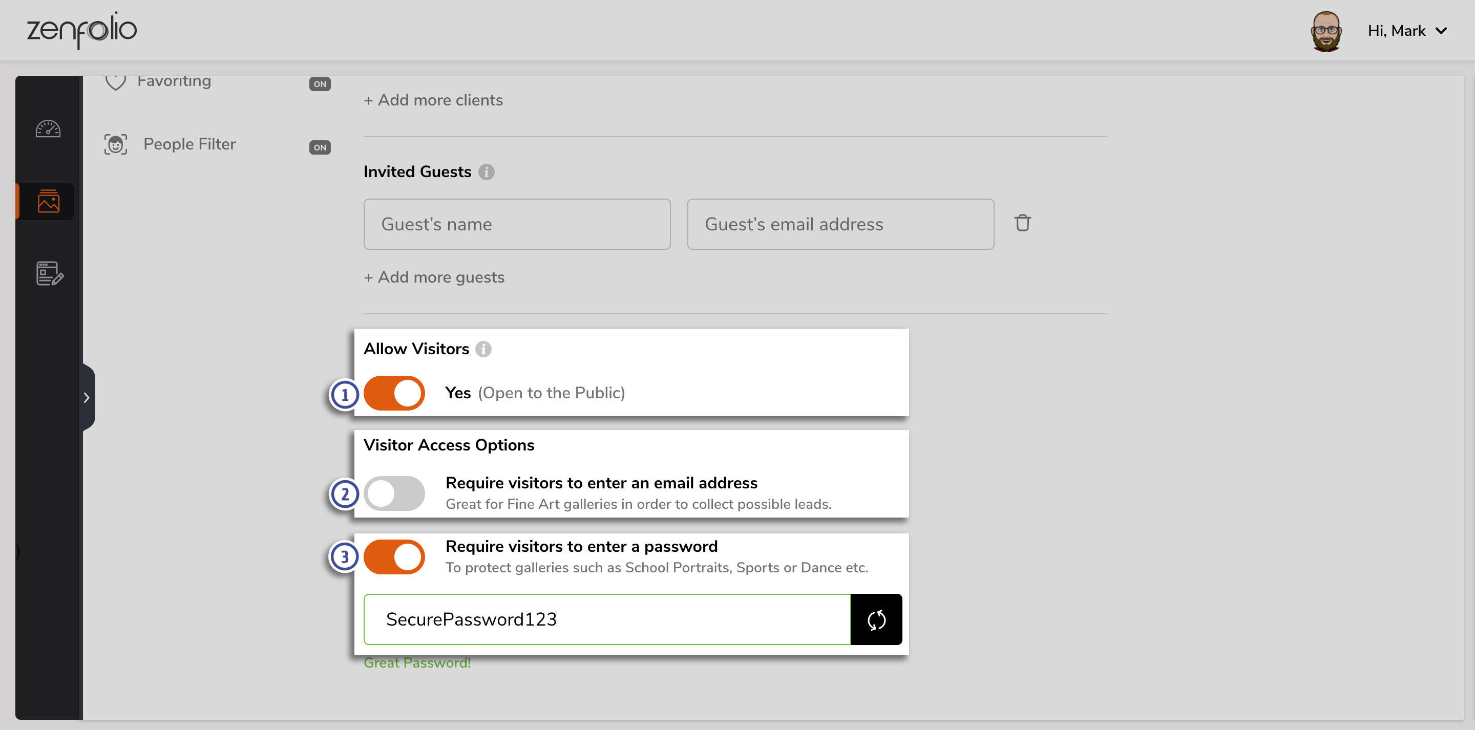 Gallery Access Settings – Zenfolio